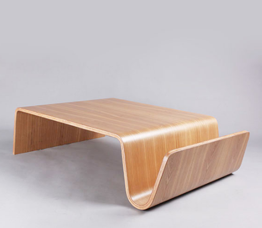 Natural Offi Scando Modern Wood Coffee Table Plywood Top Curved For ...