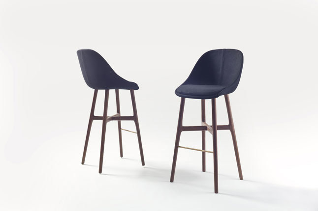 Low Back Replica Solid Wood Leg Solo Bar Stool , SGS Upholstered Bar ...