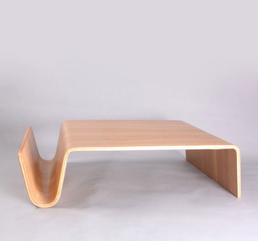 Natural Offi Scando Modern Wood Coffee Table Plywood Top Curved For ...